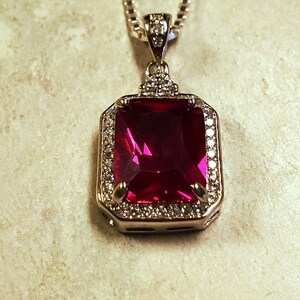 Ruby Red Rectangle Necklace, See Video! 10x12mm OR 8x10mm Simulated ...
