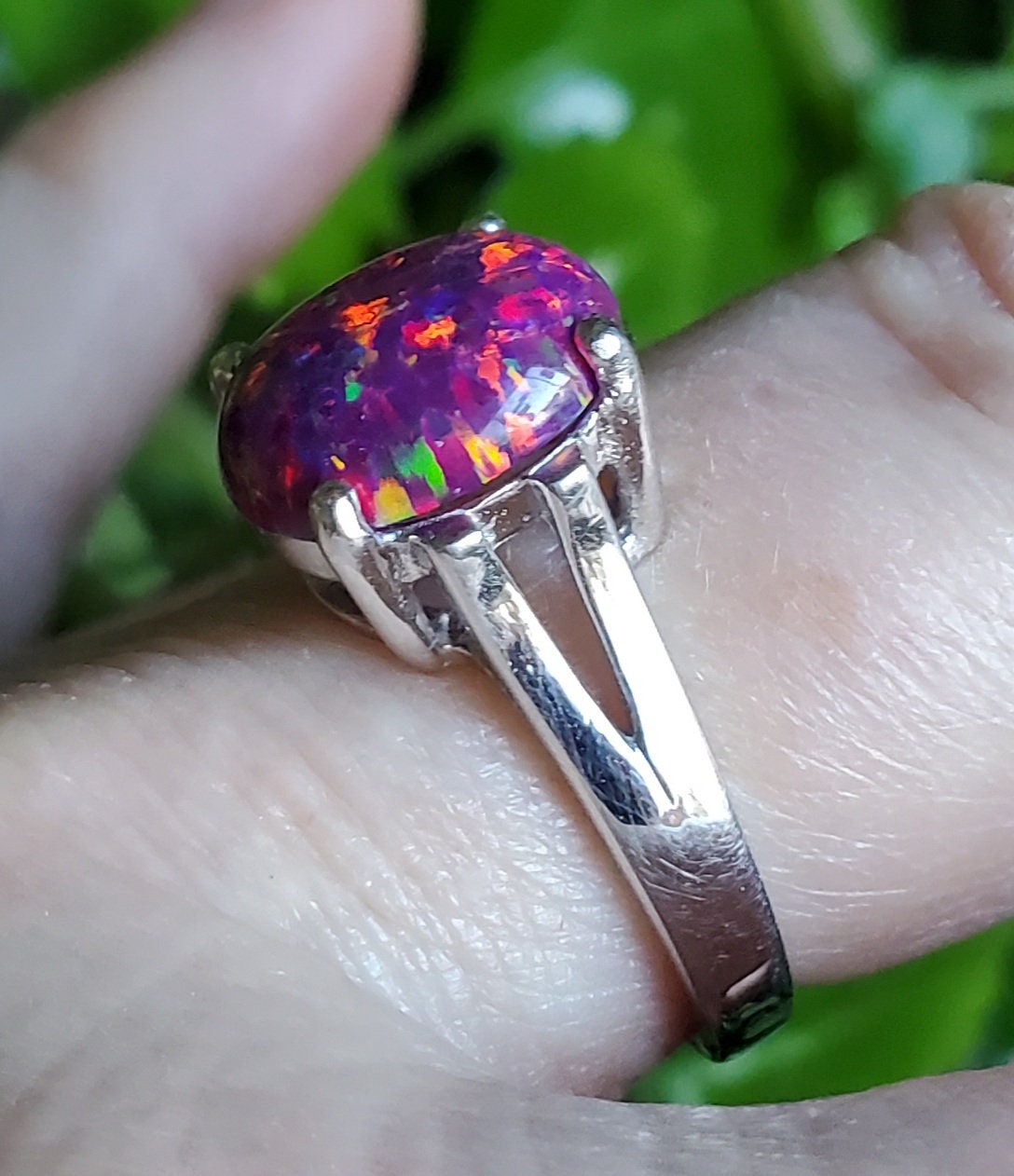 Purple Fire Opal Statement Ring, See Colorful Fire on Video! Big ...