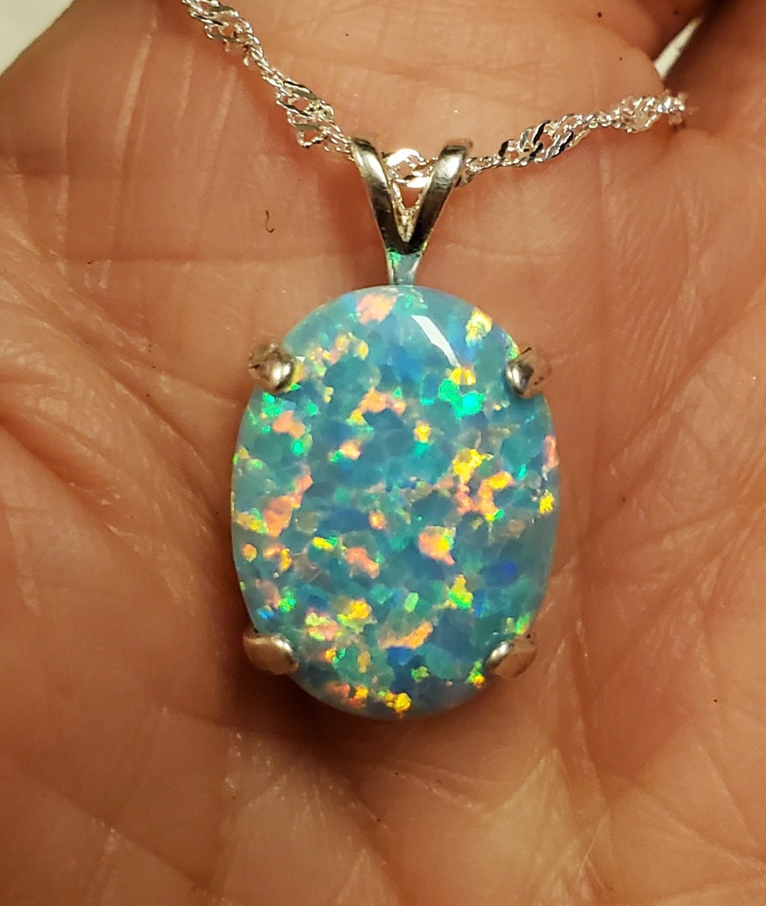 Light Teal Opal Necklace See Video Beautiful 12x16mm Lab - Etsy UK