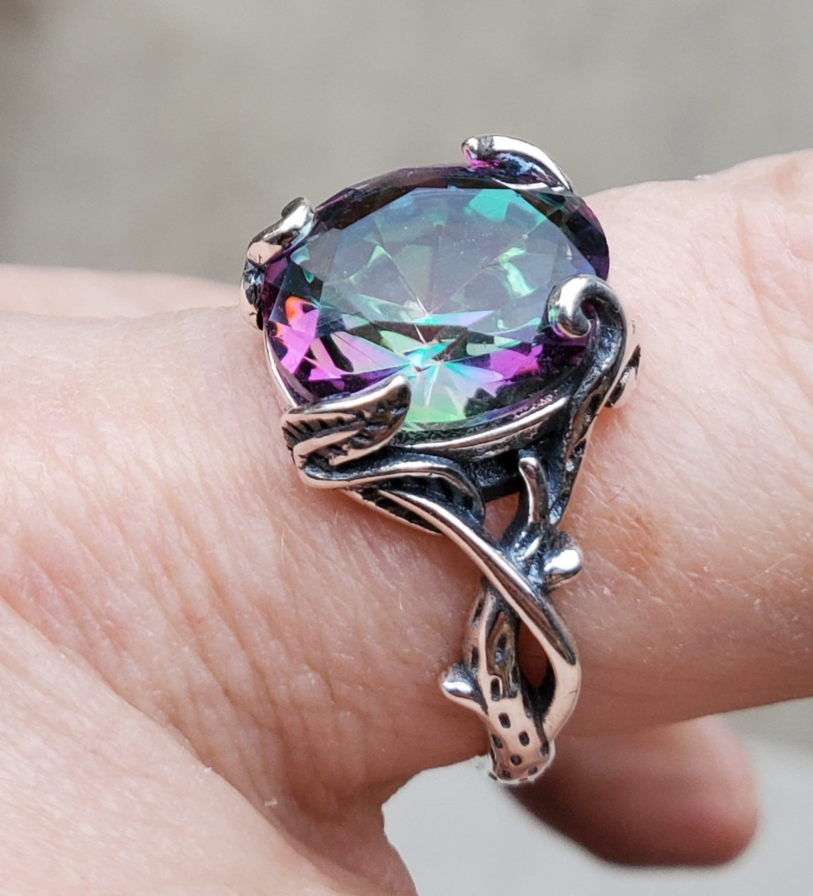 Genuine Mystic Rainbow Topaz Ring 10x12mm Topaz Sterling - Etsy
