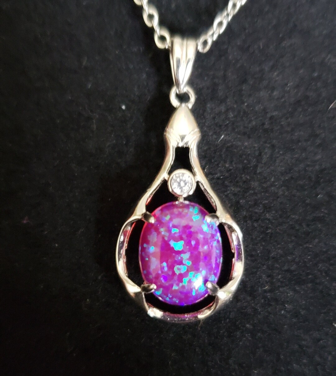 Magenta Purple Opal Necklace, See Video 8x10mm Blue Flash Lab Created ...