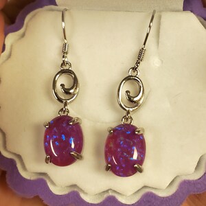 Magenta Opal Earrings, 8x10mm Lab Created Opals, 925 Sterling Swirl ...