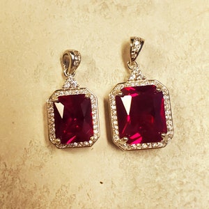 Ruby Red Rectangle Necklace, See Video! 10x12mm OR 8x10mm Simulated ...