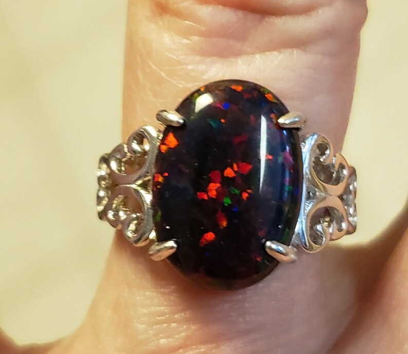 Big Black Cherry Opal Ringsee Video Big 10x14mm Lab Created - Etsy