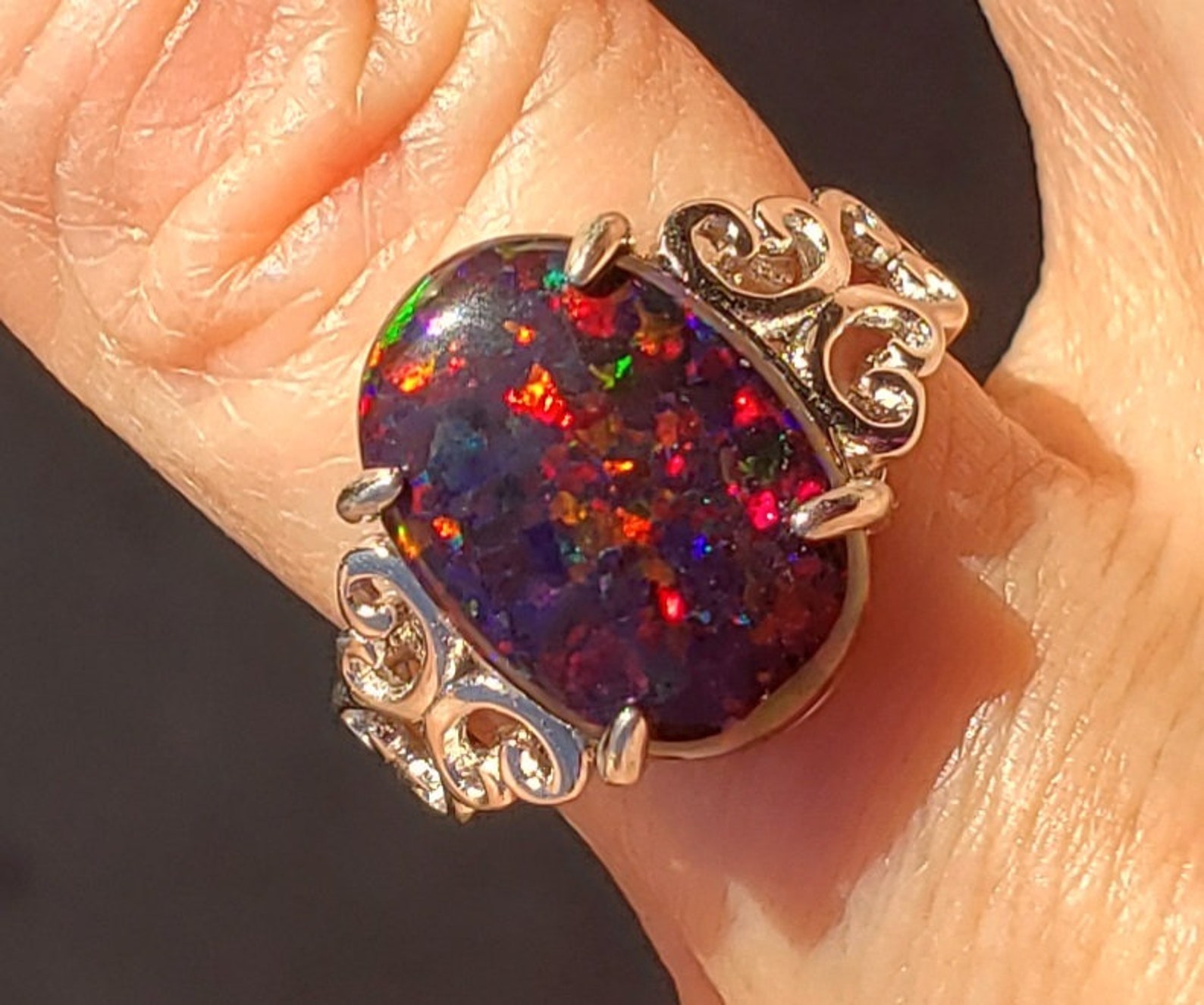 Big Black Cherry Opal Ringsee Video Big 10x14mm Lab Created - Etsy