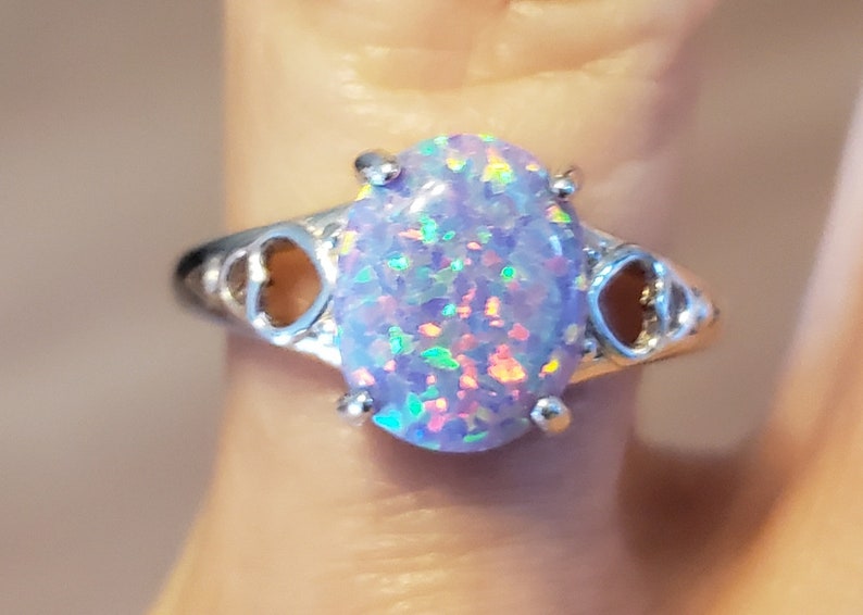 Lavender Fire Opal Ring Pretty Multicolored Flash Lab Fire | Etsy