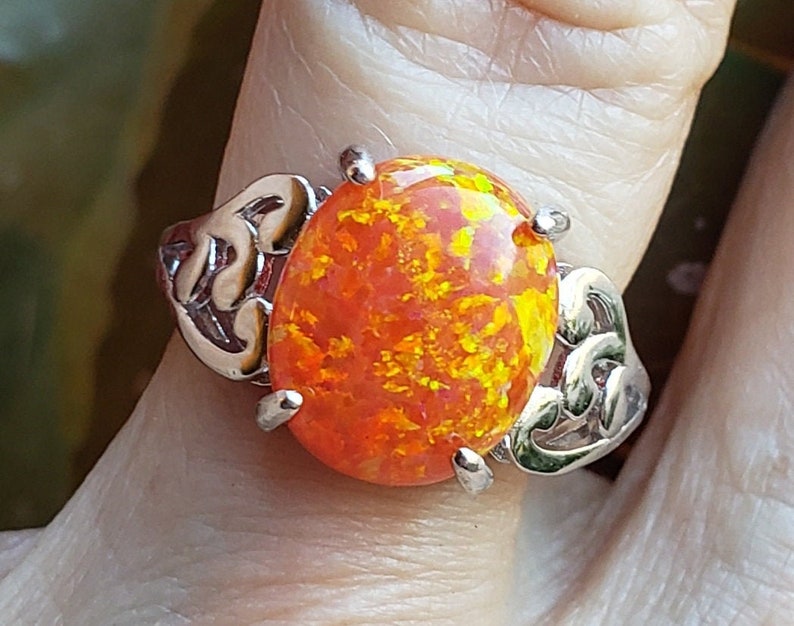 Orange Fire Opal Ring Awesome Colors Pop Pretty 925 Sterling - Etsy