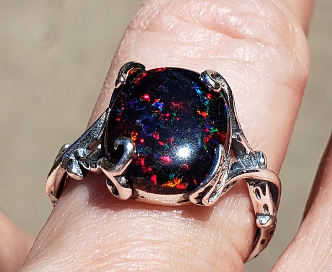Black Cherry Opal Ring See Video for Red Fire 10x12mm Lab | Etsy