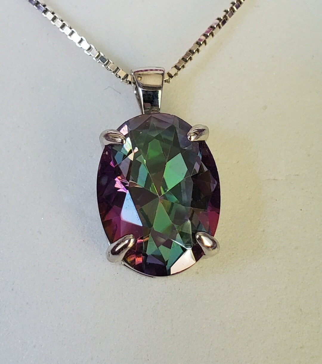 Genuine Mystic Topaz Necklace, See Rainbow Colors on Video 12x16mm ...