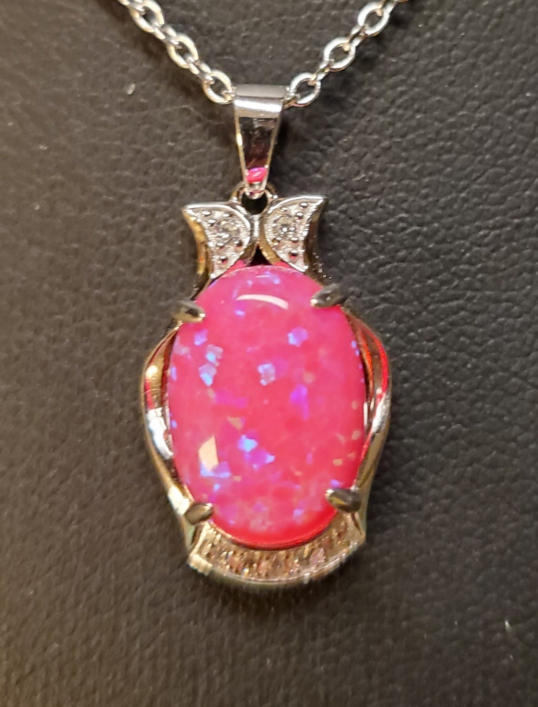 Hot Pink Opal Butterfly Necklace, See Video! 10x14mm Lab Created Opal ...