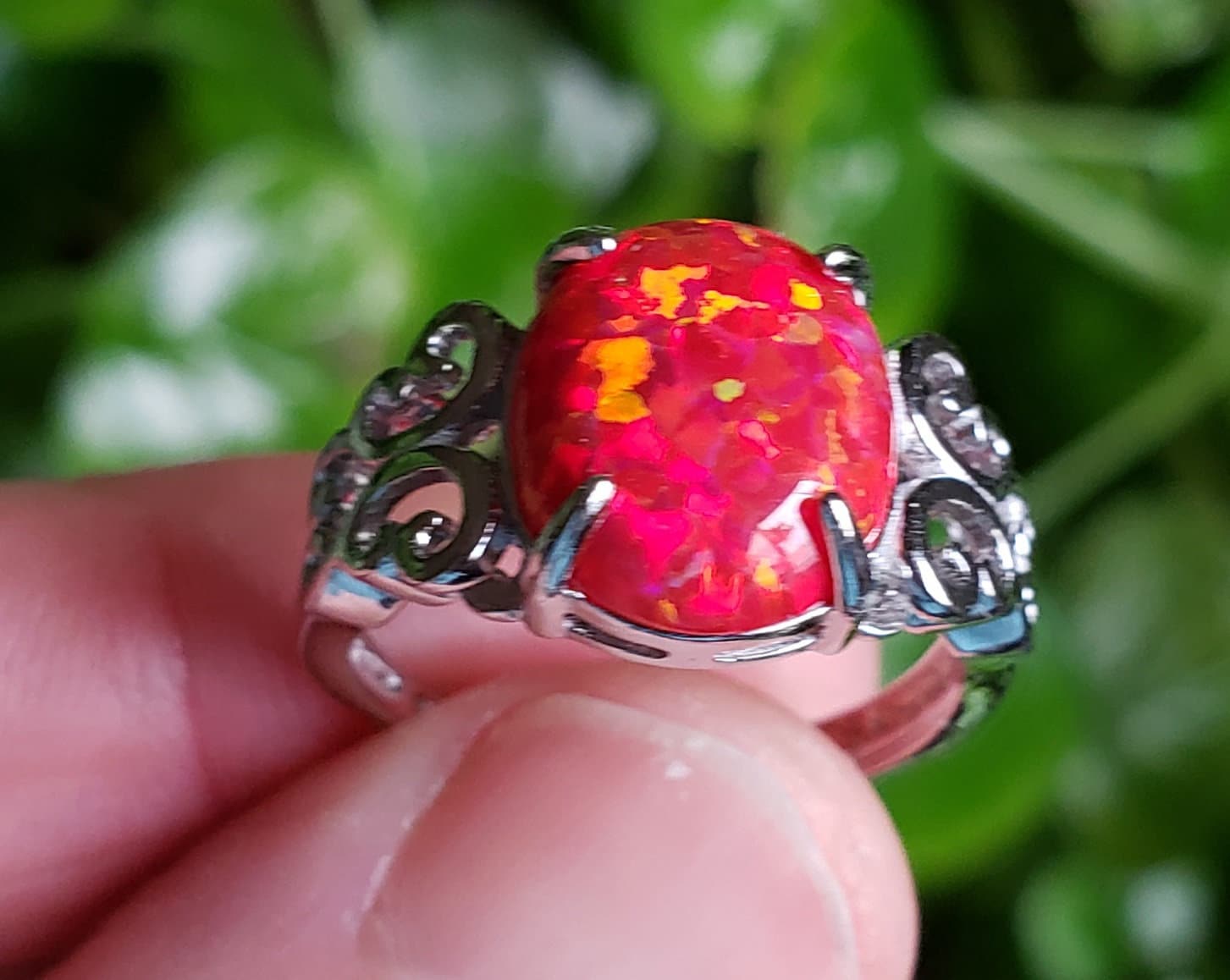 Red Fire Opal Ring See Video Lab Created Opal 10x12mm Full - Etsy