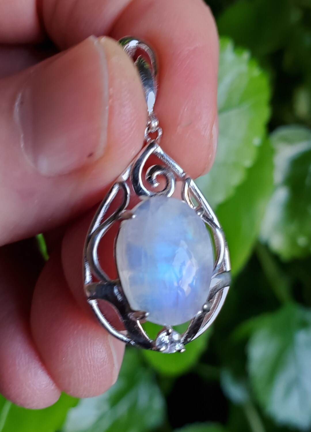 Natural Moonstone Necklace, See Pretty Blue Flash on Video 10x14mm ...