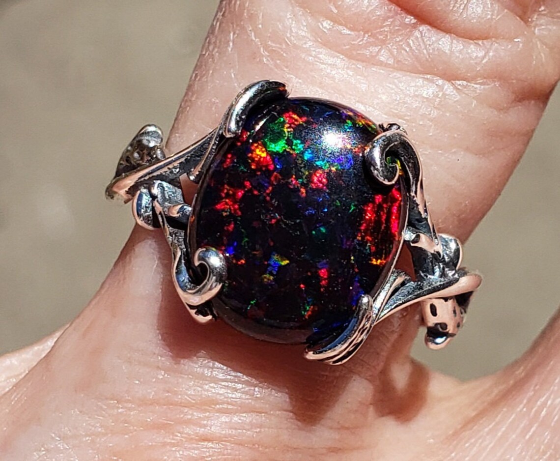 Black Cherry Opal Ring See Video for Red Fire 10x12mm Lab | Etsy
