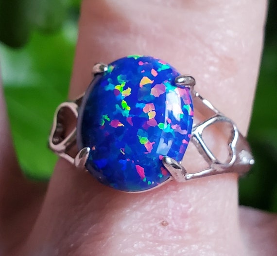 Starry Night Blue Opal Ring See Pretty Fire on Video Big - Etsy