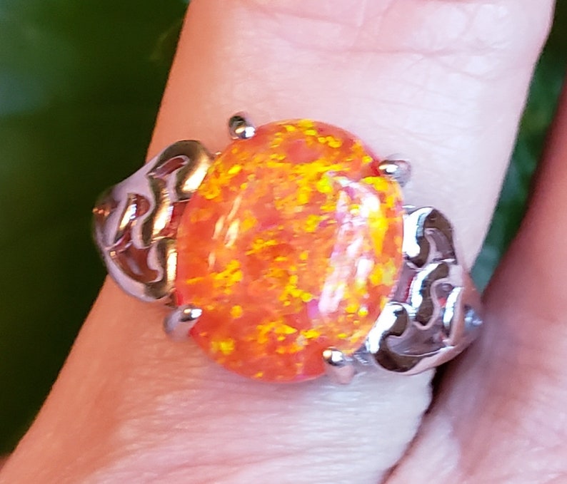 Orange Fire Opal Ring Awesome Colors Pop Pretty 925 Sterling - Etsy