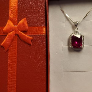 Ruby Red Rectangle Necklace, See Video! 10x12mm OR 8x10mm Simulated ...