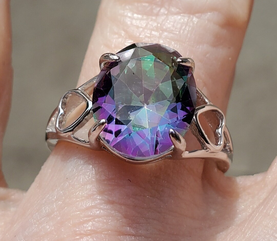 Mystic Rainbow Topaz Ring, See Video for Rainbow Flash! Big 10x12mm ...