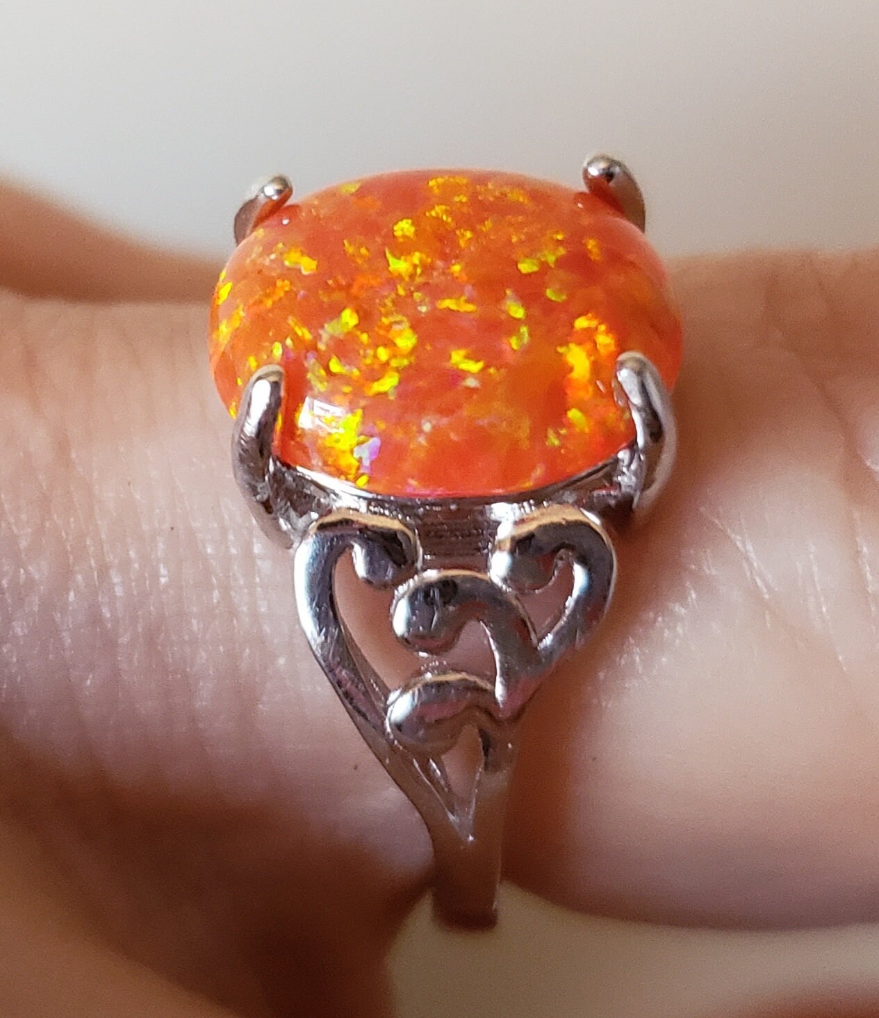 Orange Fire Opal Ring Awesome Colors Pop Pretty 925 Sterling - Etsy