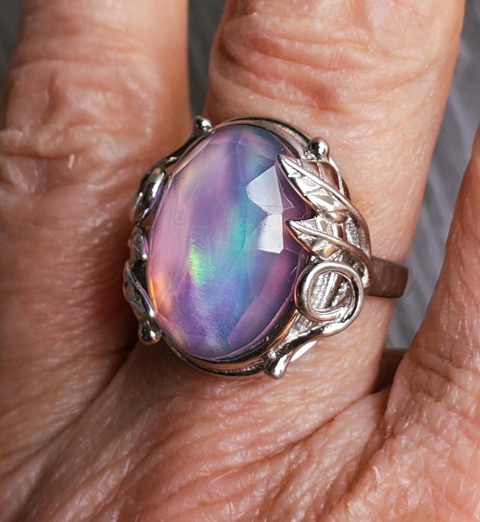 Big Aurora Opal Set Necklace/ring, See Video! 13x18mm Synthetic Doublet ...