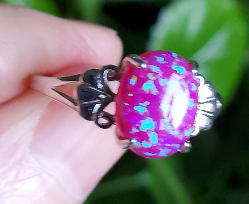 Magenta Purple Blue Flash Opal Ring, See Video! 8x10mm Lab Created Opal ...