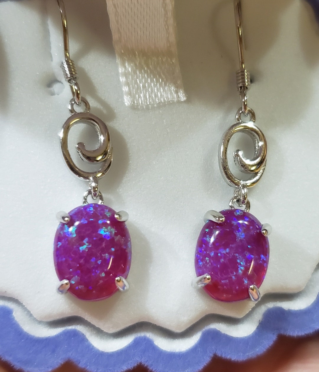 Magenta Opal Earrings 8x10mm Lab Created Opals 925 Sterling - Etsy UK