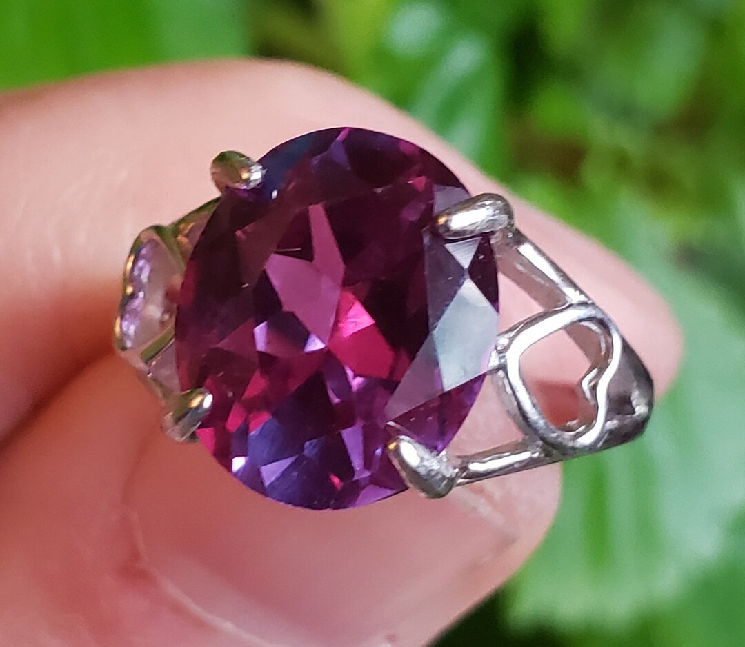 Big Alexandrite Heart Ring, See Video for Gorgeous Lab Grown Purple ...