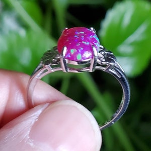 Magenta Purple Blue Flash Opal Ring, See Video! 8x10mm Lab Created Opal ...