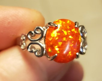 Orange Fire Opal Ring Awesome Colors Pop Pretty 925 Sterling - Etsy