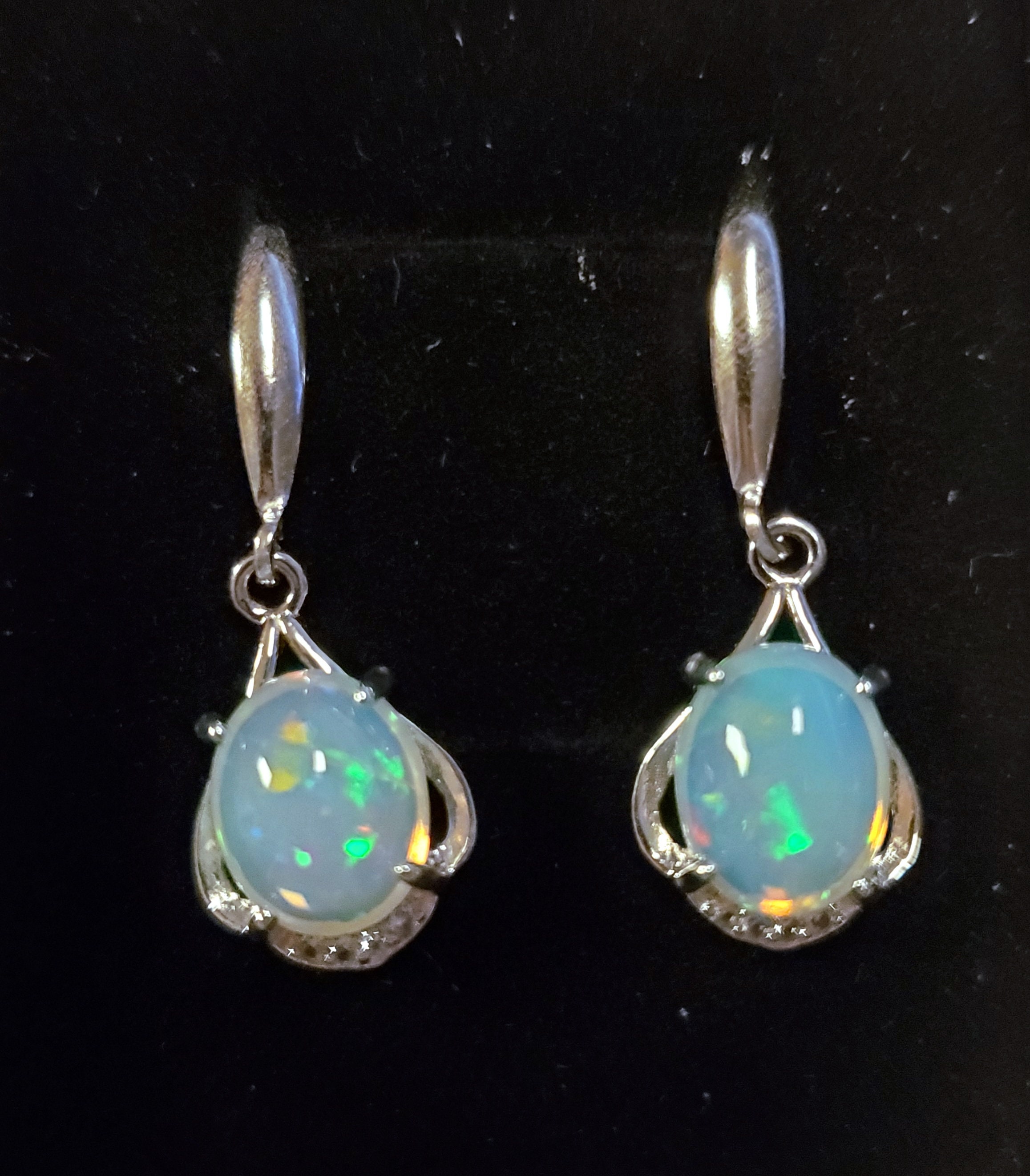 Natural Opal Earrings, See Video for Fire! 8x10mm 1.5 CT Each Ethiopian ...