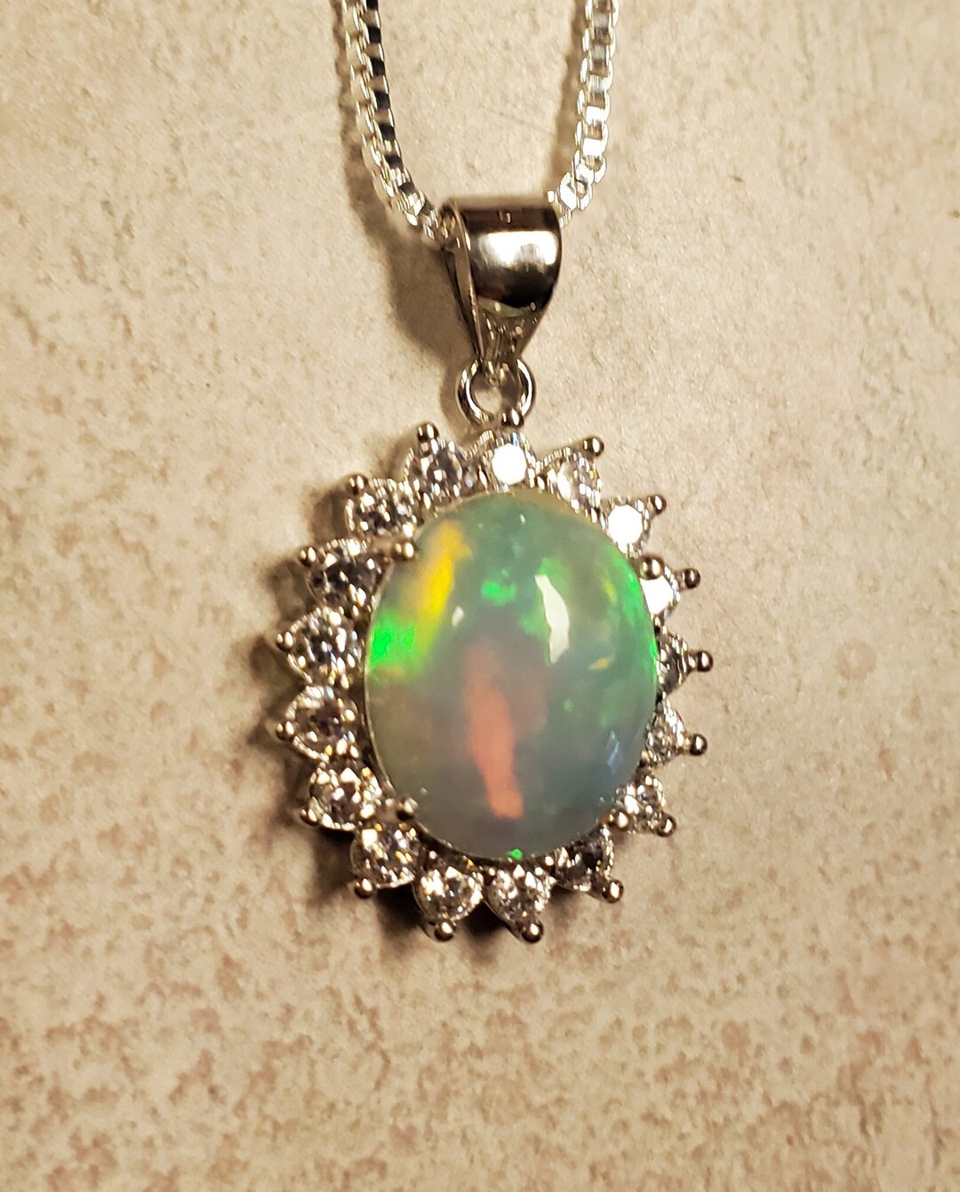 Natural Fire Opal Necklace, See Fire on Video! 11x9mm 2.4CT Ethiopian ...