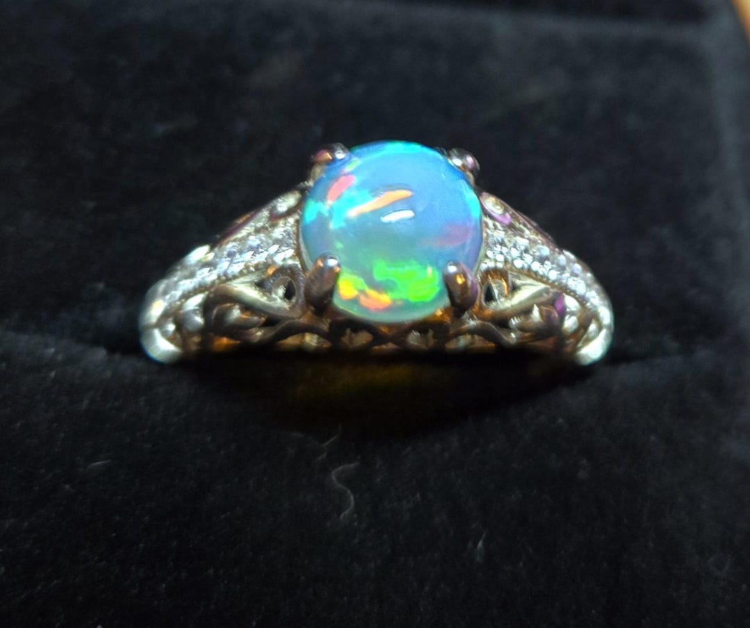 Natural Opal Ring, See Video! 8mm Round Ethiopian Opal, 925 Sterling ...
