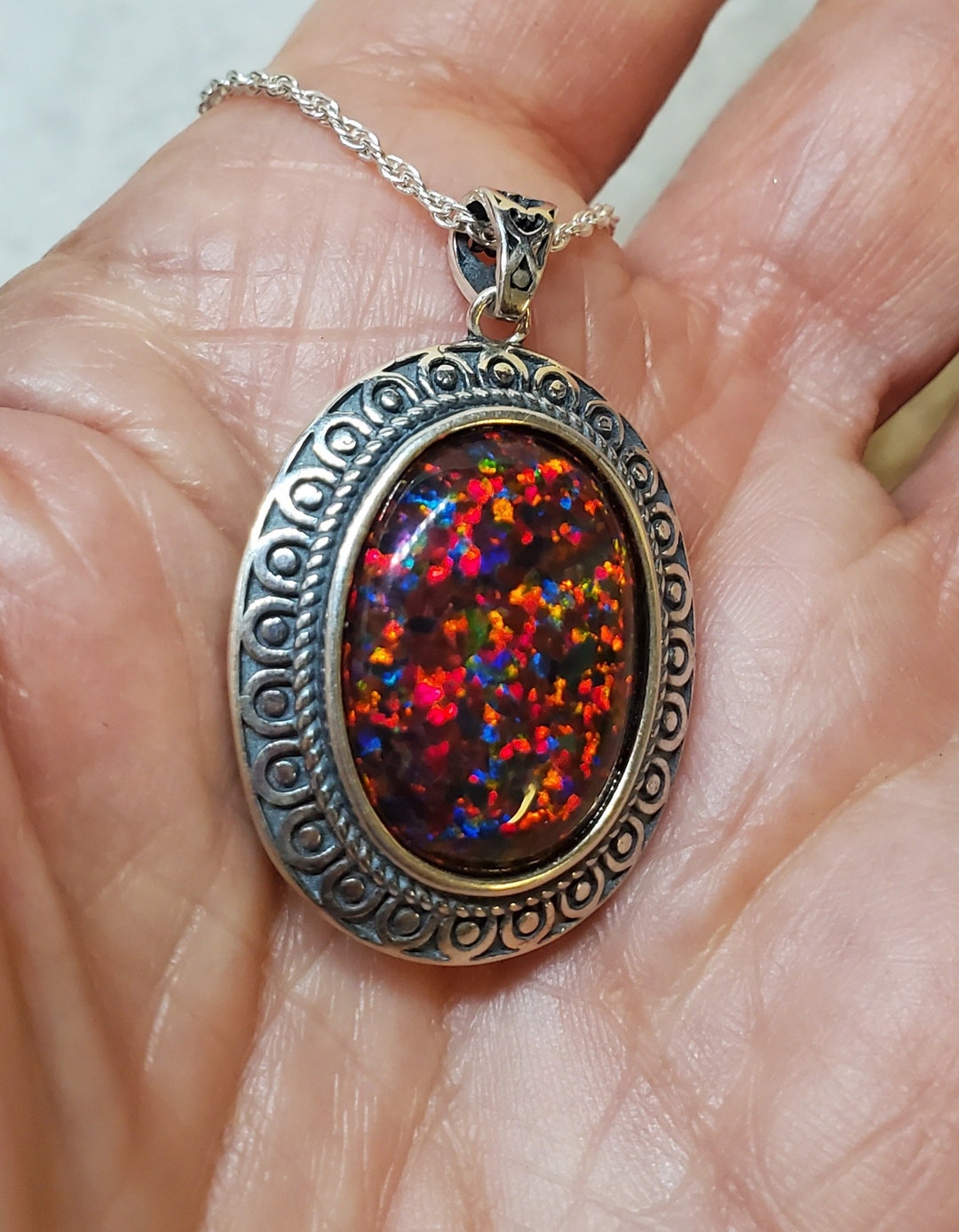 Big Black Cherry Opal Vintage Style Unisex Necklace, Must See Video ...