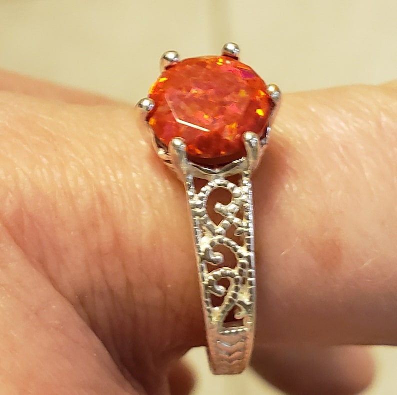 Red Round Fire Opal Ring See Video Bright Red Lab Opal Full | Etsy