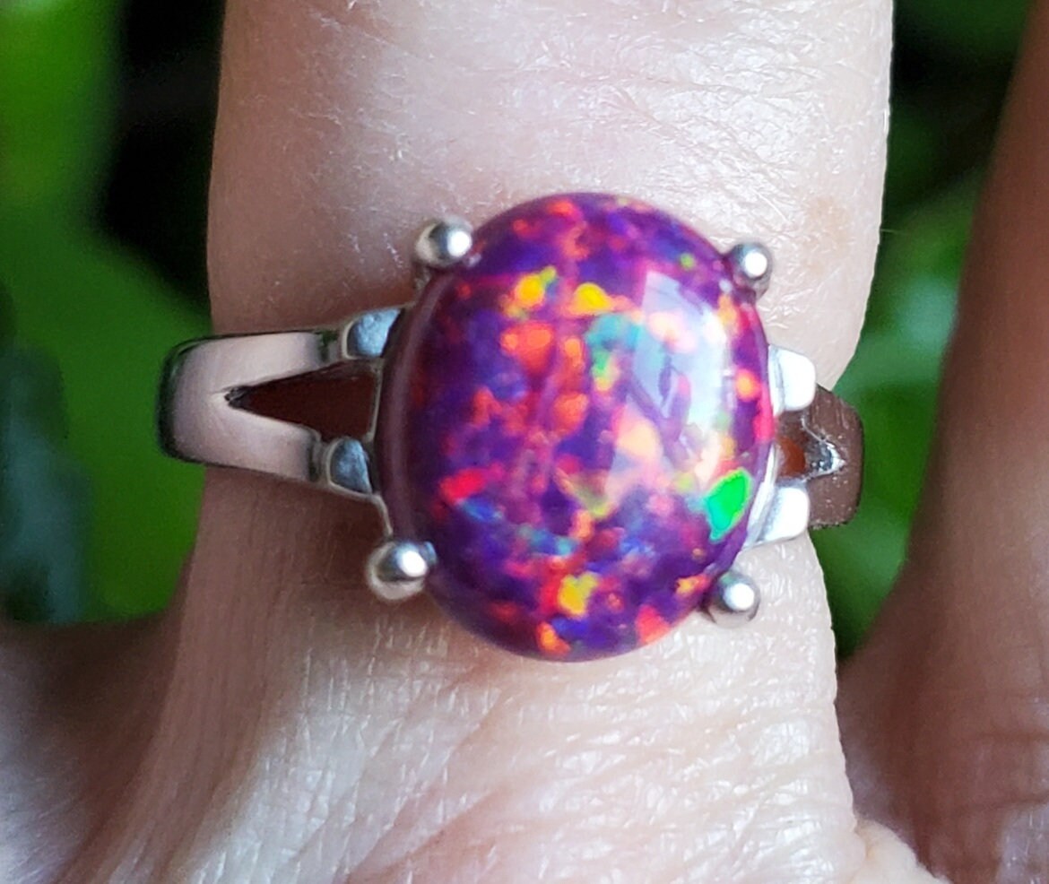 Purple Fire Opal Statement Ring See Colorful Fire on Video | Etsy