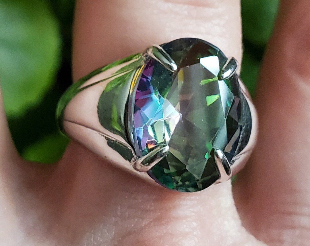 Large Mystic Topaz Ring, Must See Rainbow on Video Big 12x16mm Genuine ...