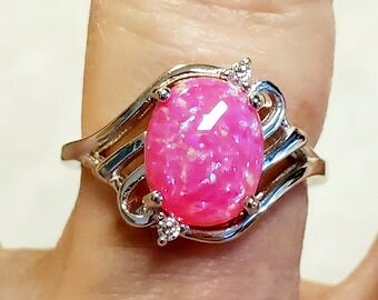 Hot Pink Opal Ring See Pretty Flash on Video 8x10mm Lab - Etsy