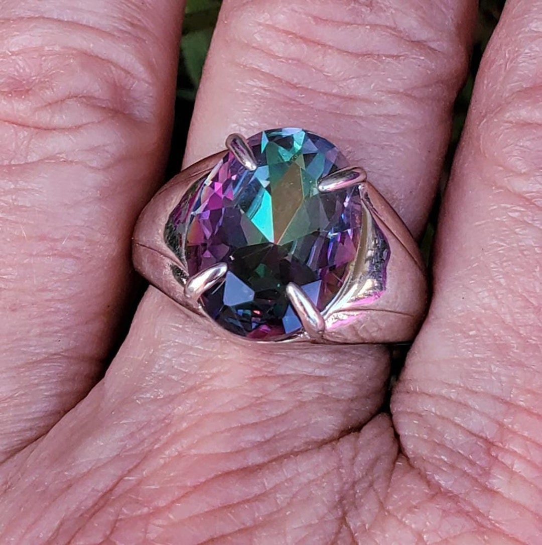 Large Mystic Topaz Ring, Must See Rainbow on Video! Big 12x16mm Genuine ...