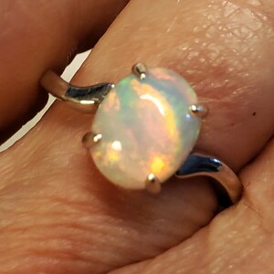 Natural Fire Opal Bypass Ring, See Pretty Pink Fire on Video! 8x10mm Ethiopian Opal, 925 ...