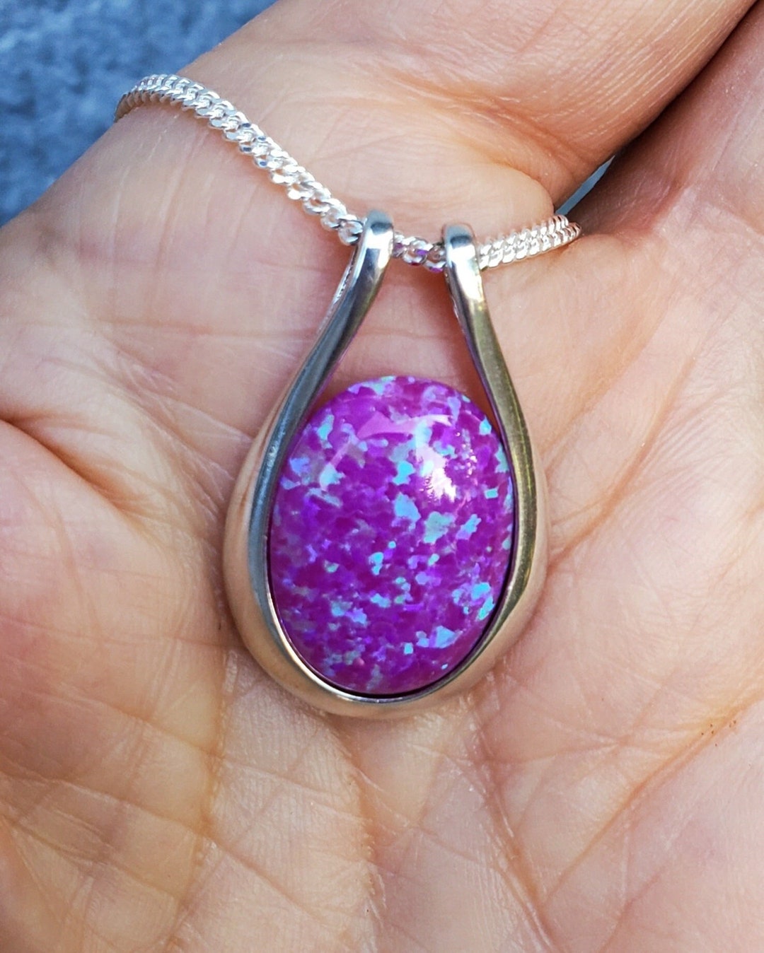 Magenta Purple Opal Necklace, See Video! 13x18mm Lab Created Opal ...