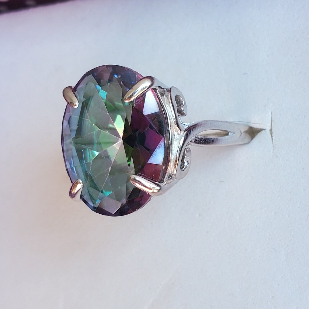 Big Mystic Topaz Rainbow Ring, See Video! 12x16mm Genuine Topaz, 925 ...