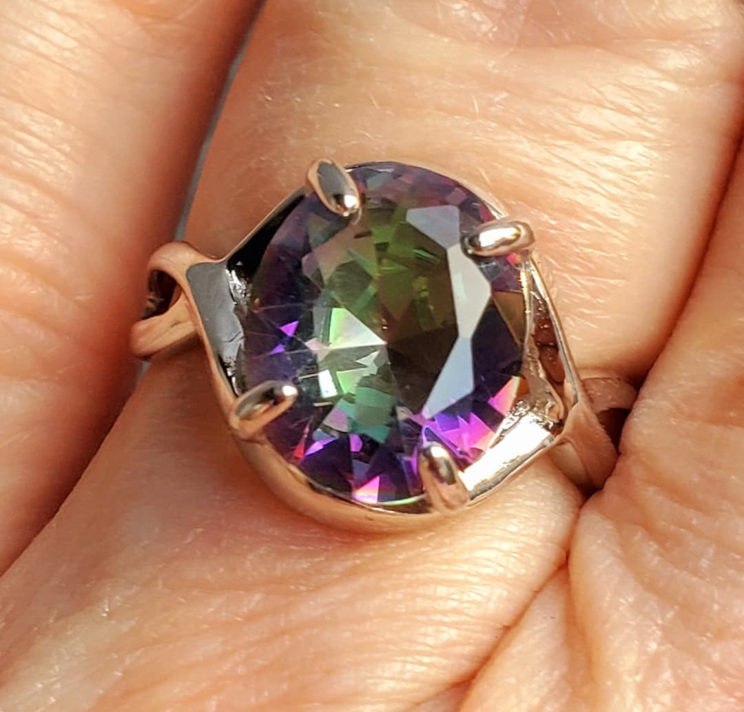 Mystic Rainbow Topaz Ring, See Video! 8x10mm Genuine Topaz, 925 ...
