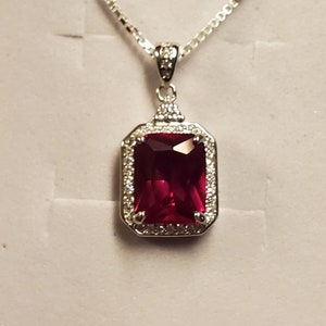 Ruby Red Rectangle Necklace, See Video! 10x12mm OR 8x10mm Simulated ...