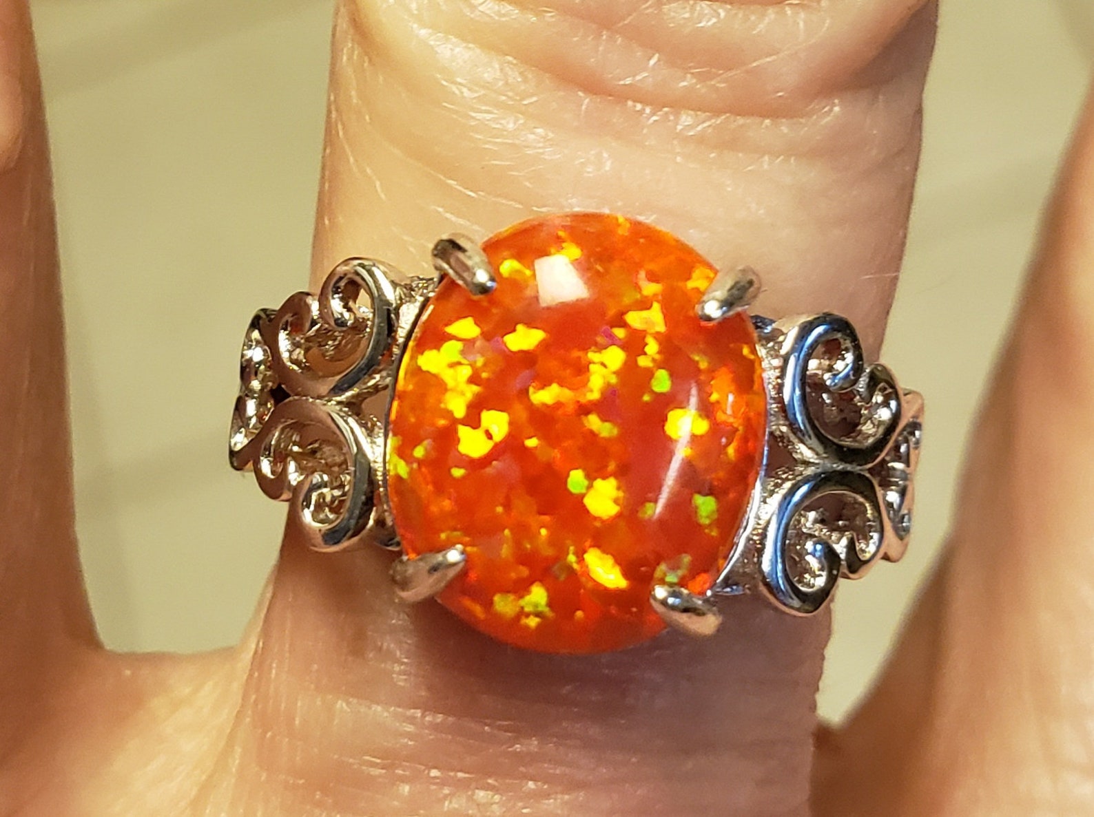 Orange Fire Opal Ring See Video. Big Firey Lab Created Opal - Etsy