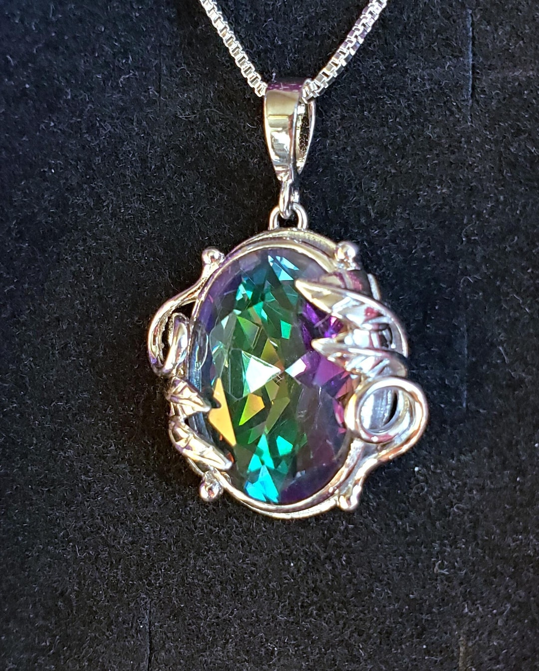 Mystic Rainbow Topaz Vine Necklace, Big 13x18mm Genuine Topaz Stone ...