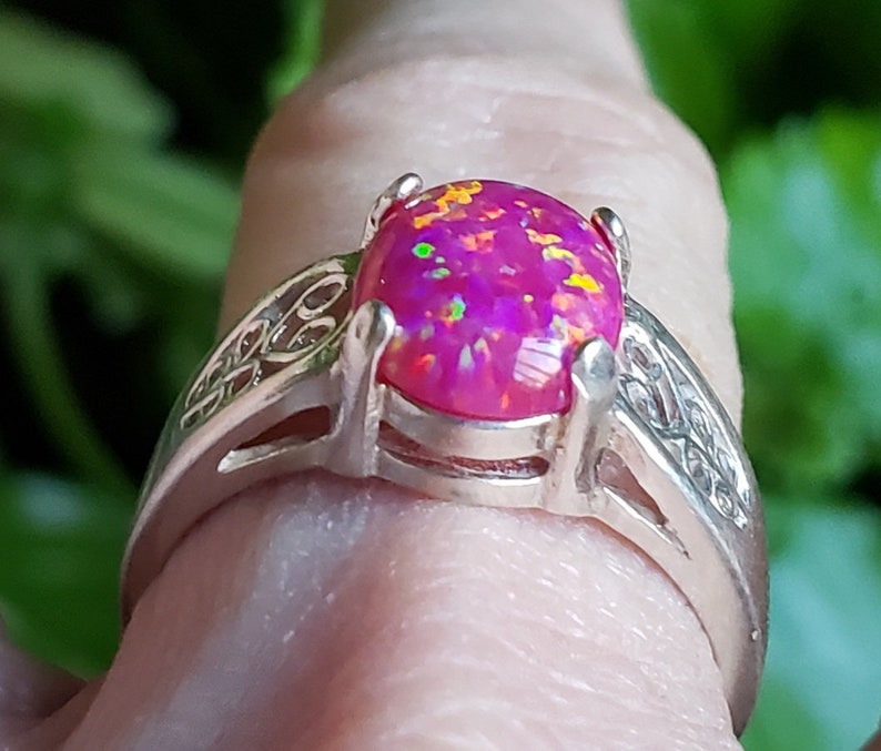 Scarlet Magenta Opal Ring, Great Color Purple-red, See Video! 8x10mm ...