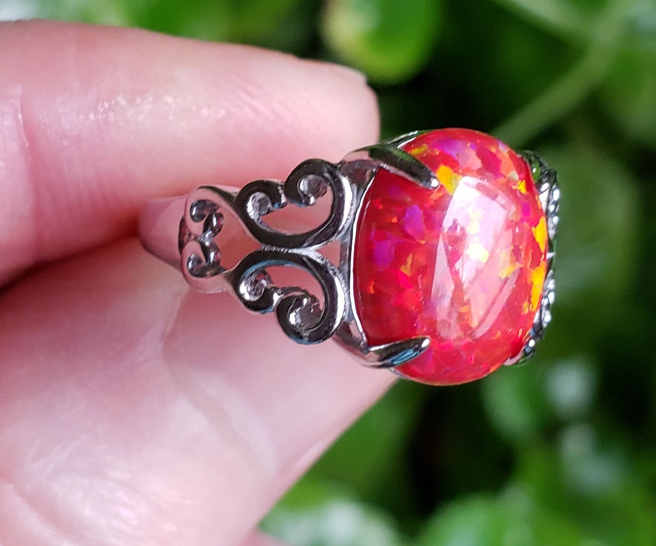 Red Fire Opal Ring See Video Lab Created Opal 10x12mm Full - Etsy