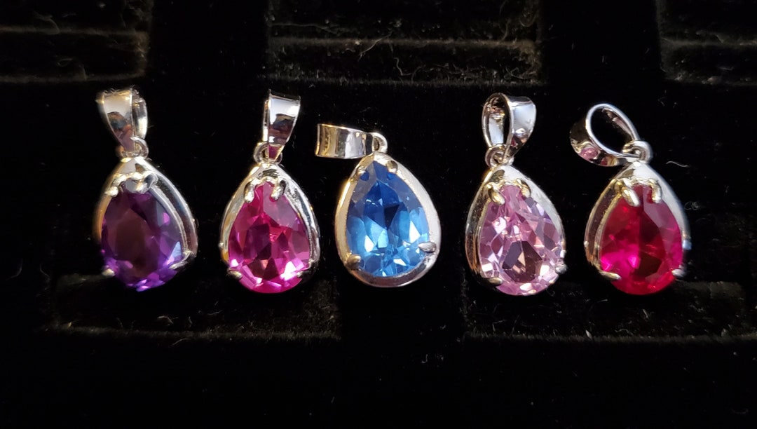 Pear Gem Necklace Choice of Gem, See Purple Color on Video! Choice of ...