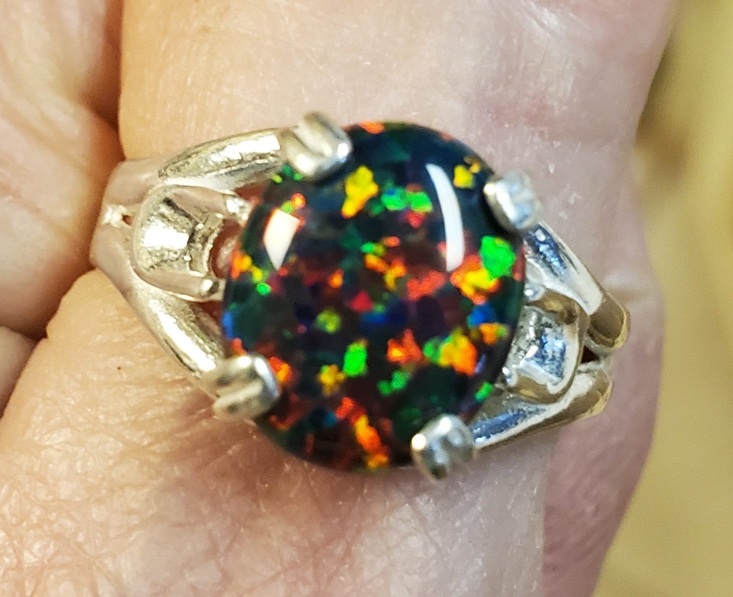 Black Opal Men's/unisex Ring, See Video! 10x12mm Lab Created Opal, Wide ...