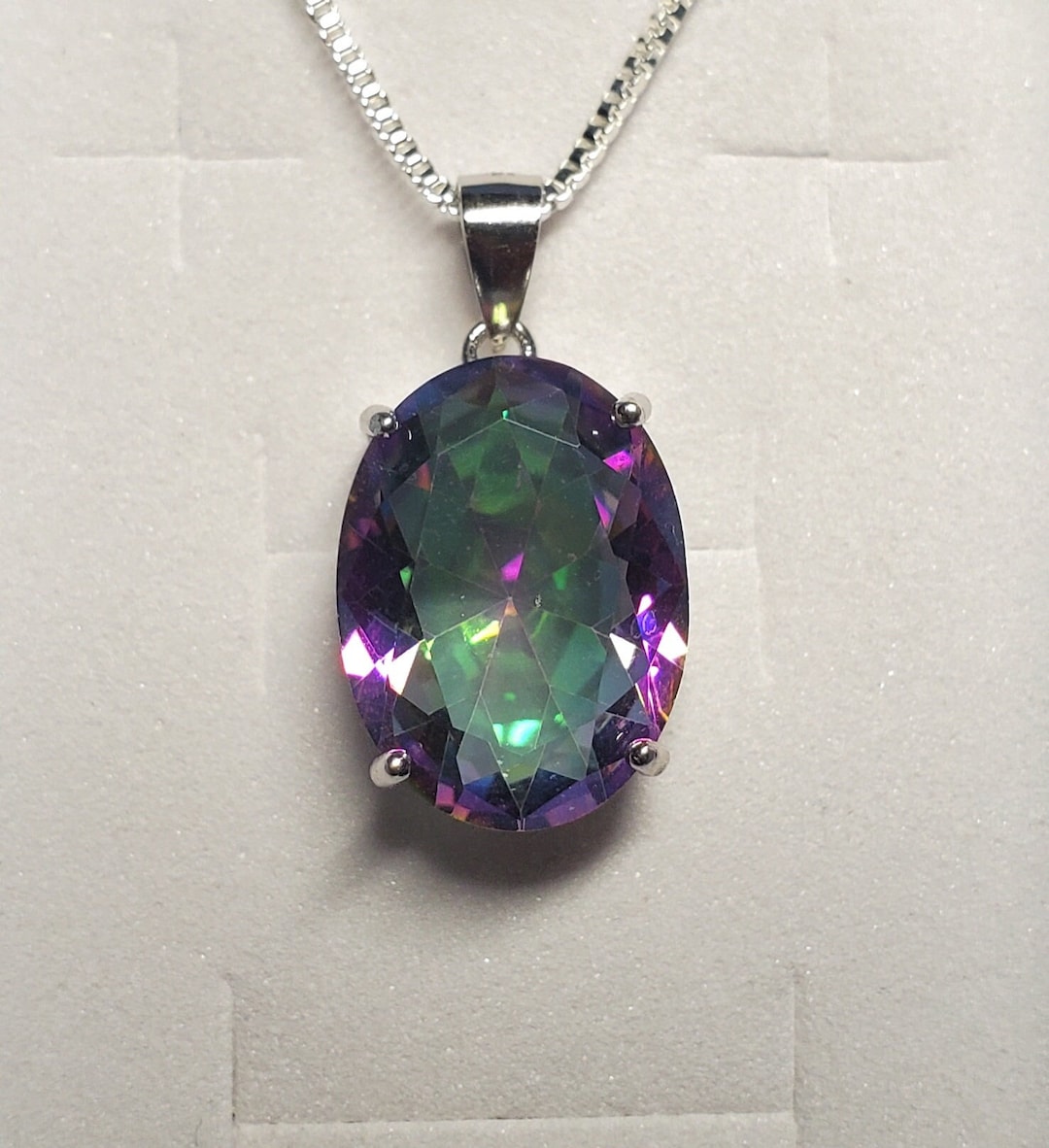 Genuine Mystic Topaz Necklace, See Rainbow Colors on Video! 12x16mm ...