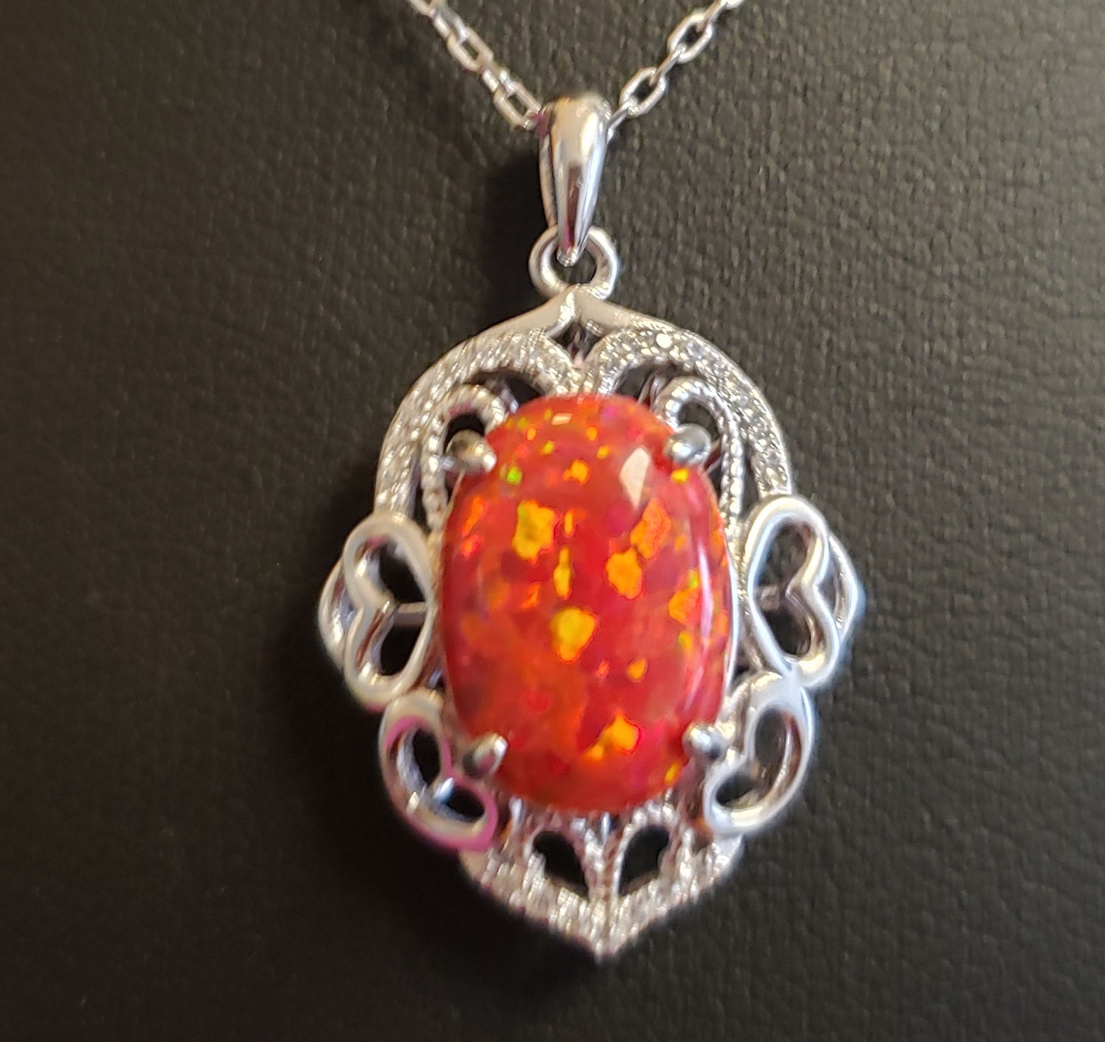 Red Fire Opal Necklace Hearts On Fire See Video Awesome Big | Etsy